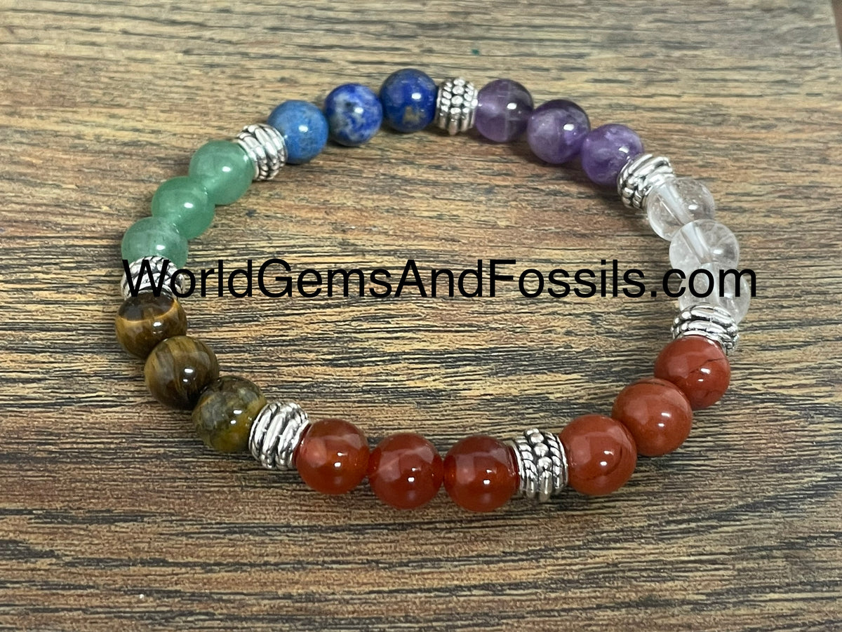 Chakra Bracelet With Separators 8mm — World Gems And Fossils