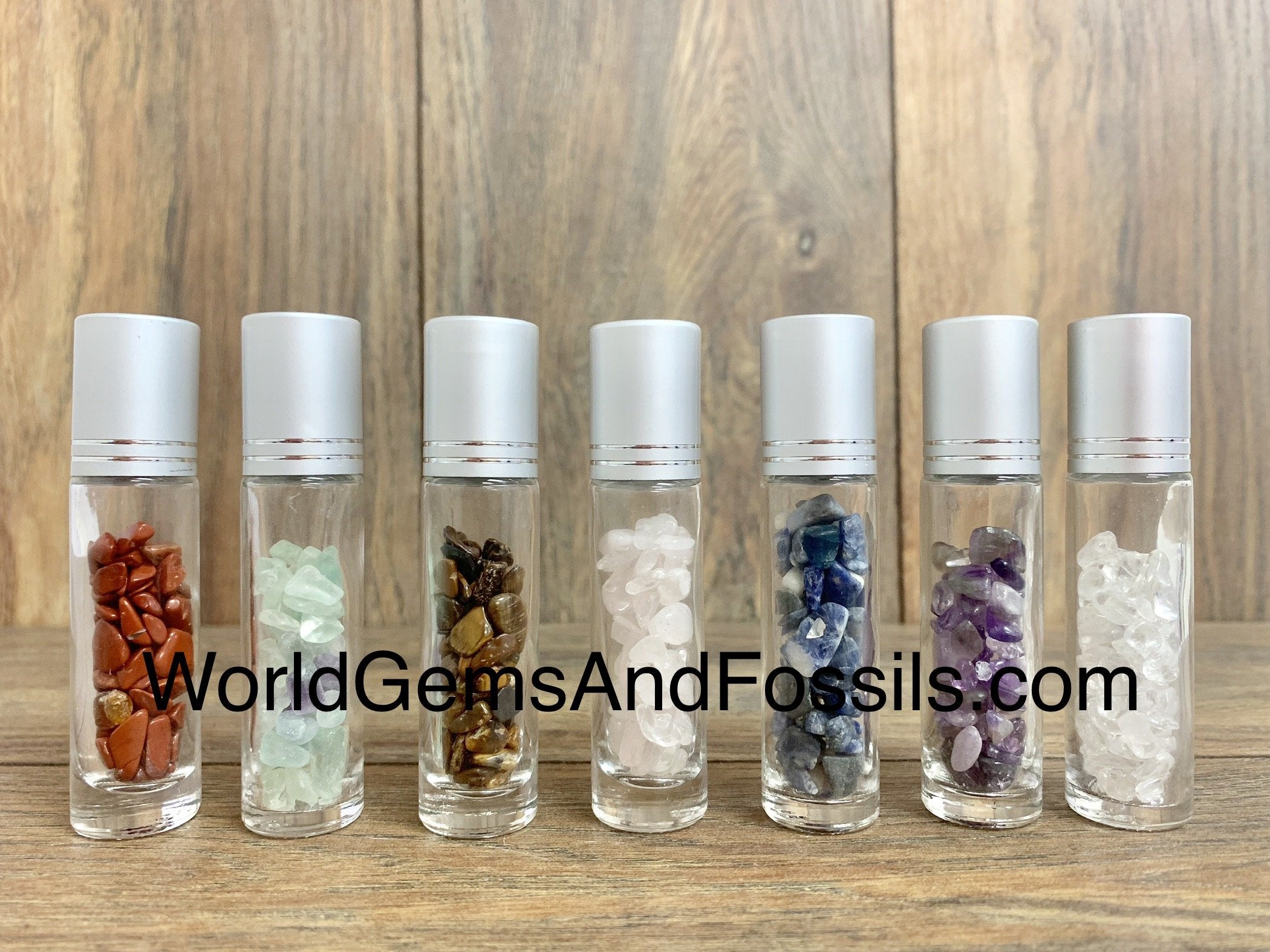 Crystal Roll On Bottles With Gemstones 7 Chakra Set