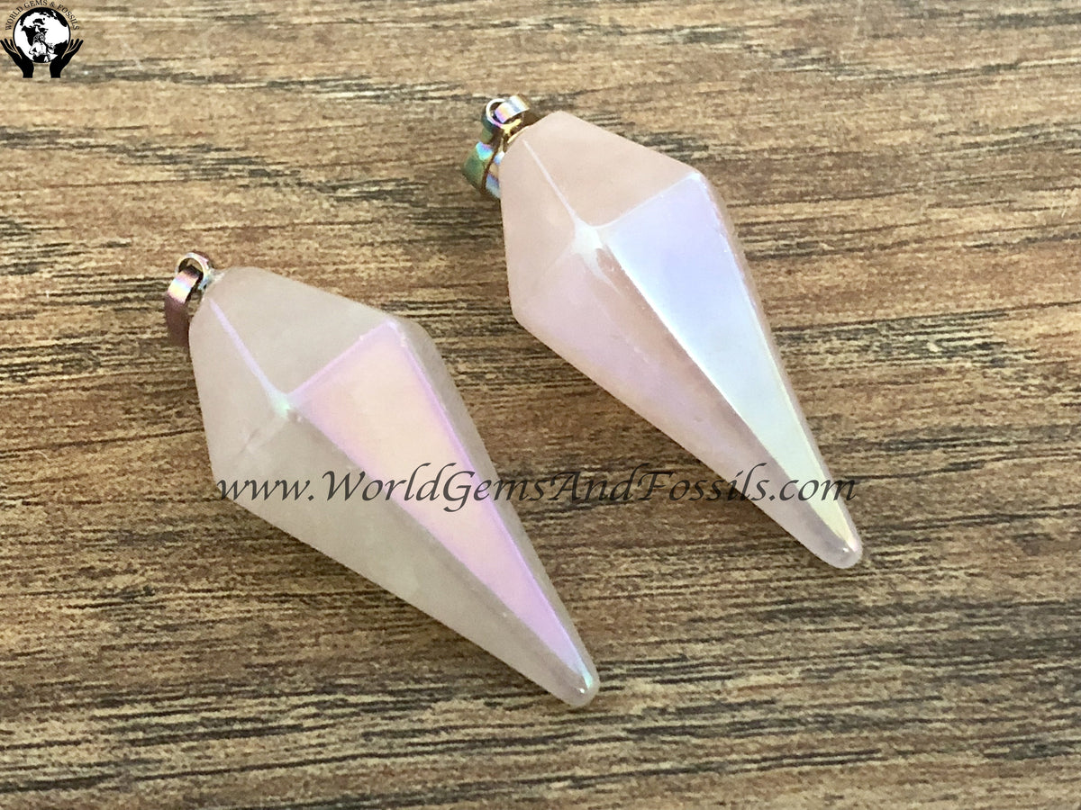Rose Quartz Rainbow Aura Pendants — World Gems And Fossils