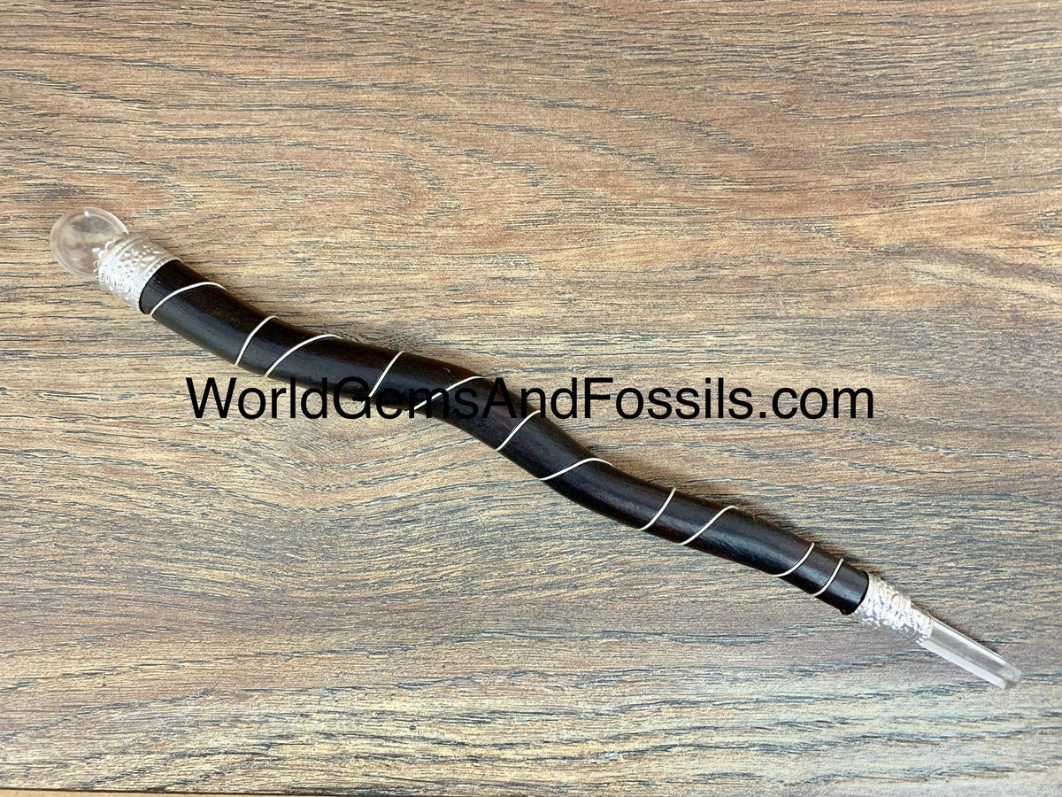 Rose Wood Wands With Crystal Ends — World Gems And Fossils